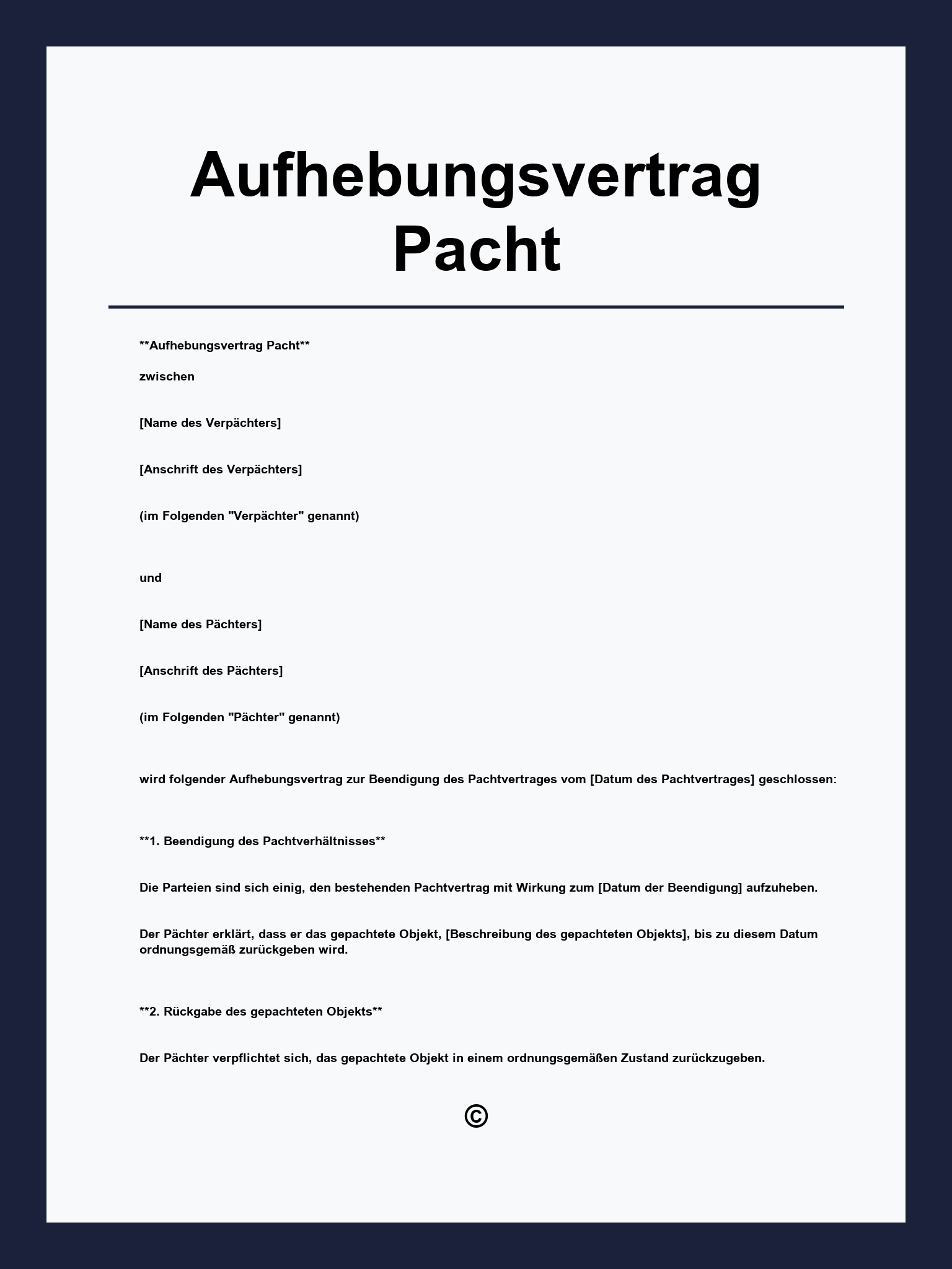 Aufhebungsvertrag Pacht