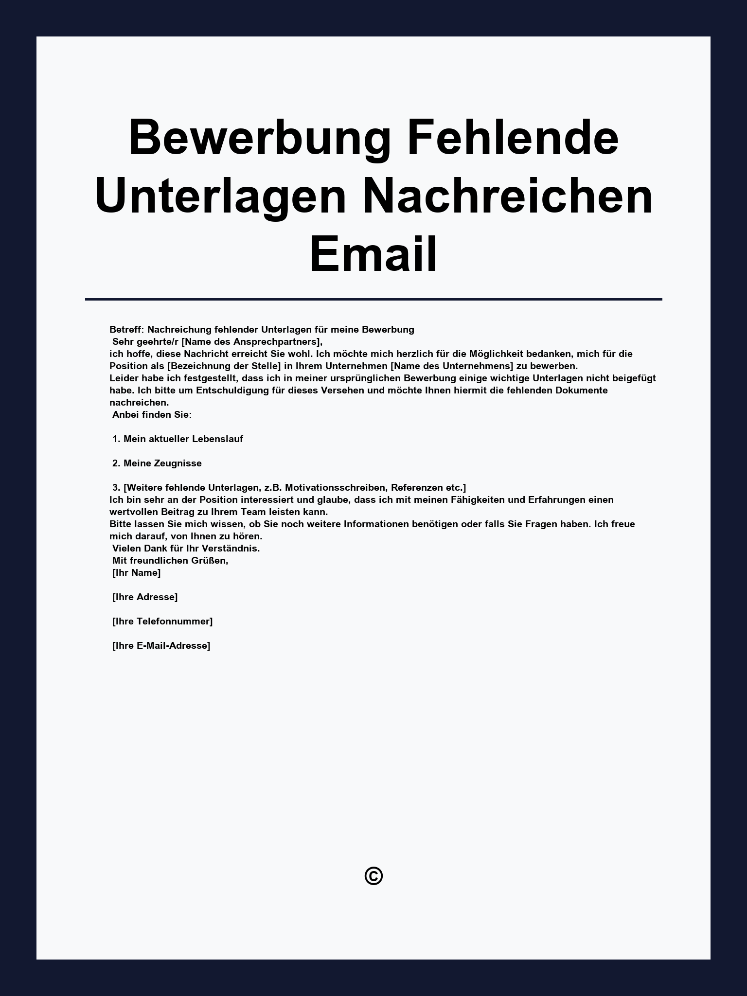 Bewerbung Fehlende Unterlagen Nachreichen Email