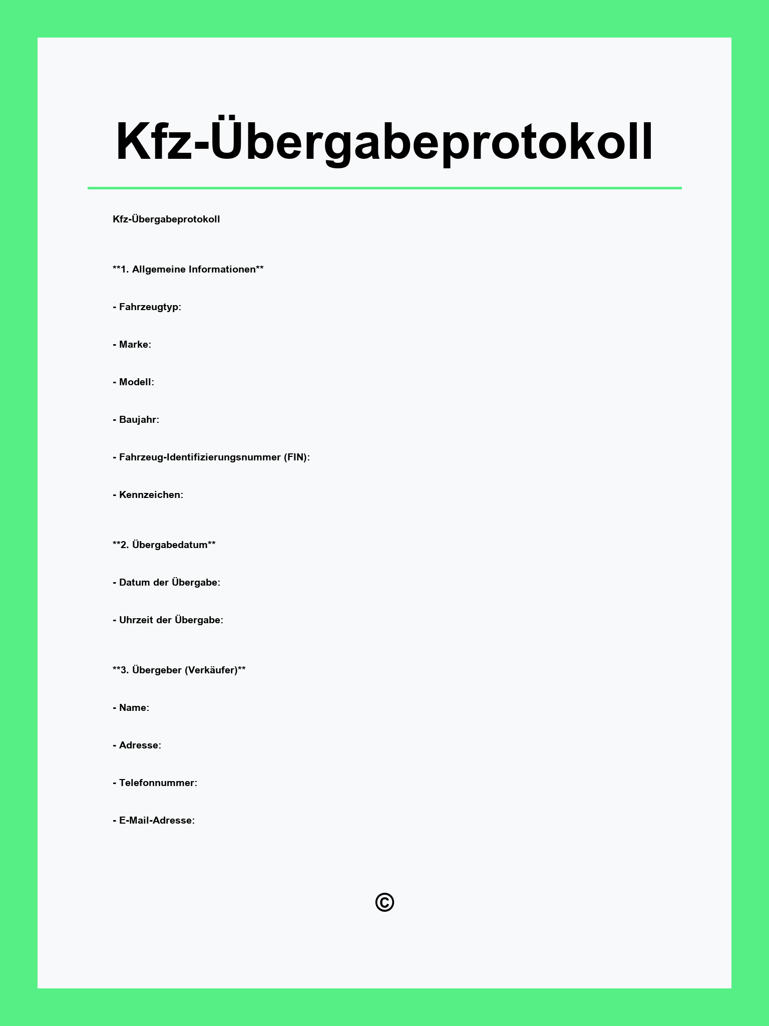 Wunderbar Kfz Bergabeprotokoll Vorlage Word Bild